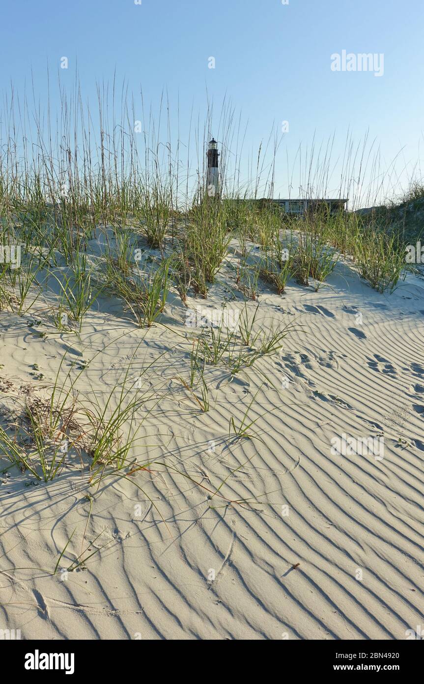 View of an empty sandy beach in Tybee Island, near Savannah, Georgia ...