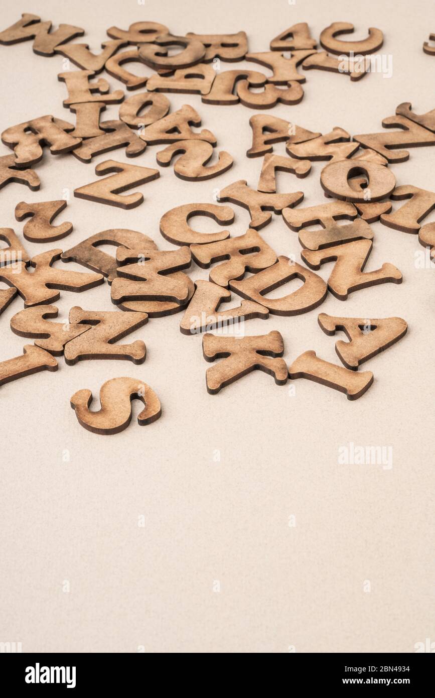 closeup carved wooden alphabets as a background with copy space Stock ...