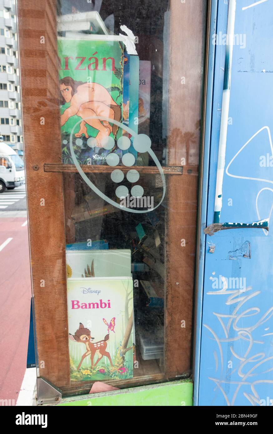 Former telephone kiosk, booth, box used to exchange books in Spain ...