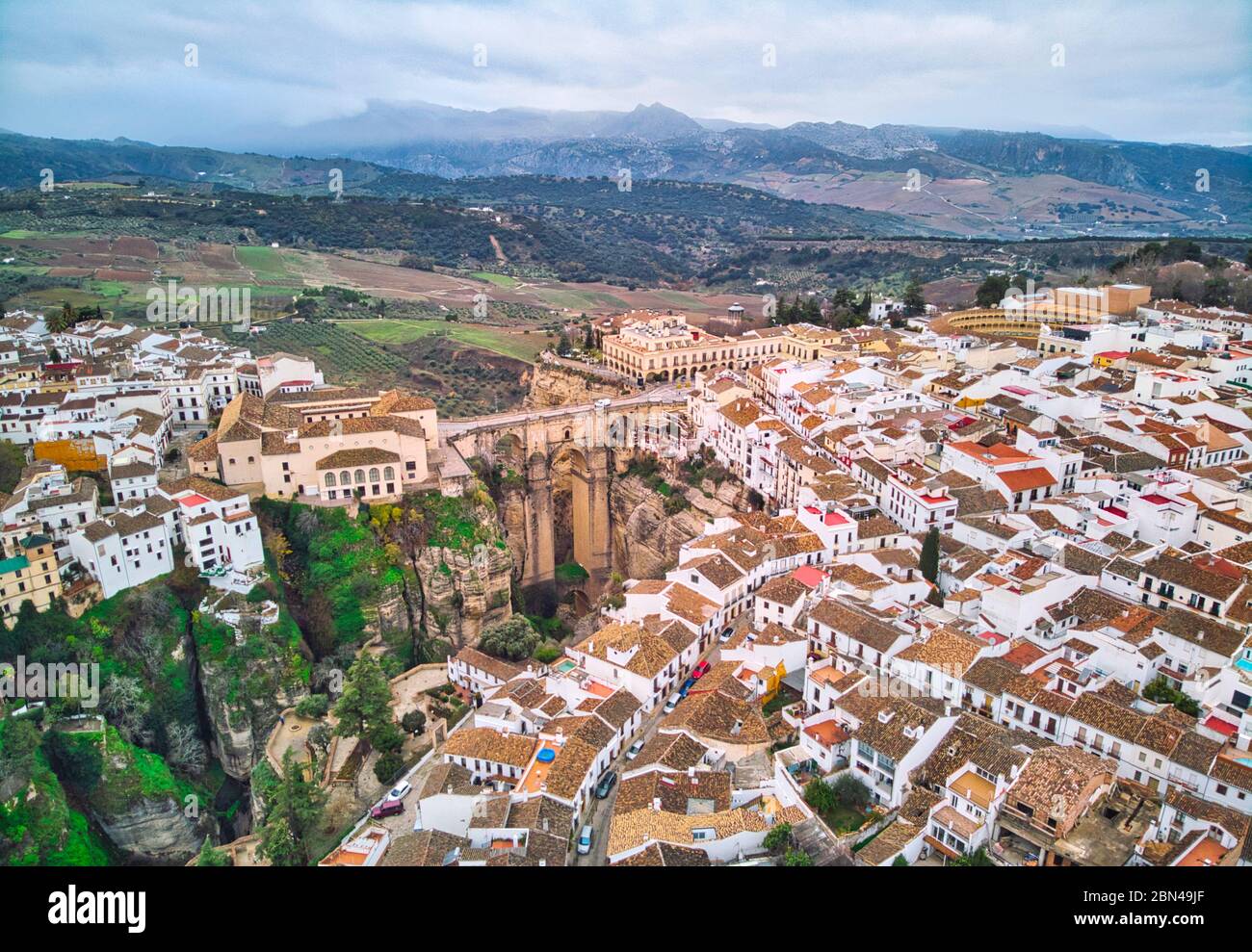 Aerial photography Ronda cityscape, residential houses buildings ...