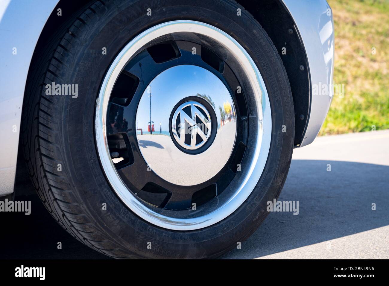 Odessa, Ukraine - May 5,2020: Part of volkswagen beetle car, wheel with ...