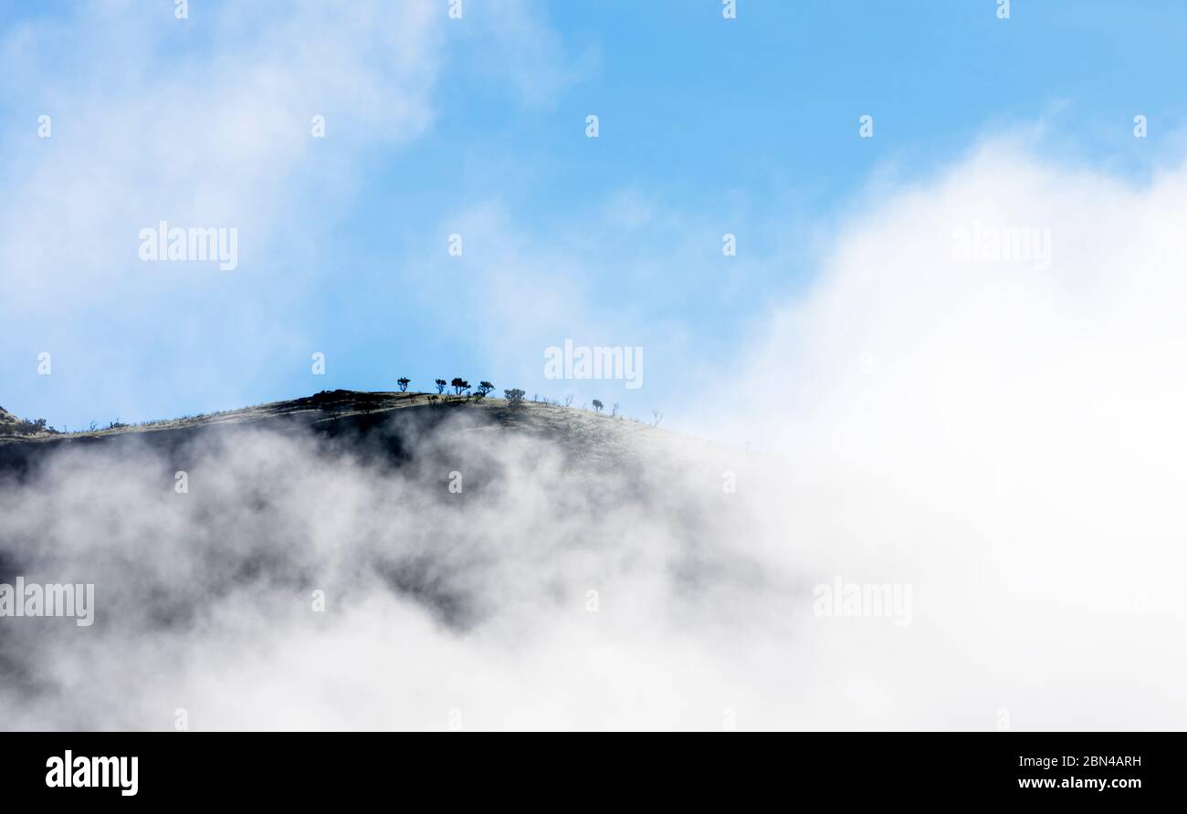 Hill top through low clouds Stock Photo - Alamy
