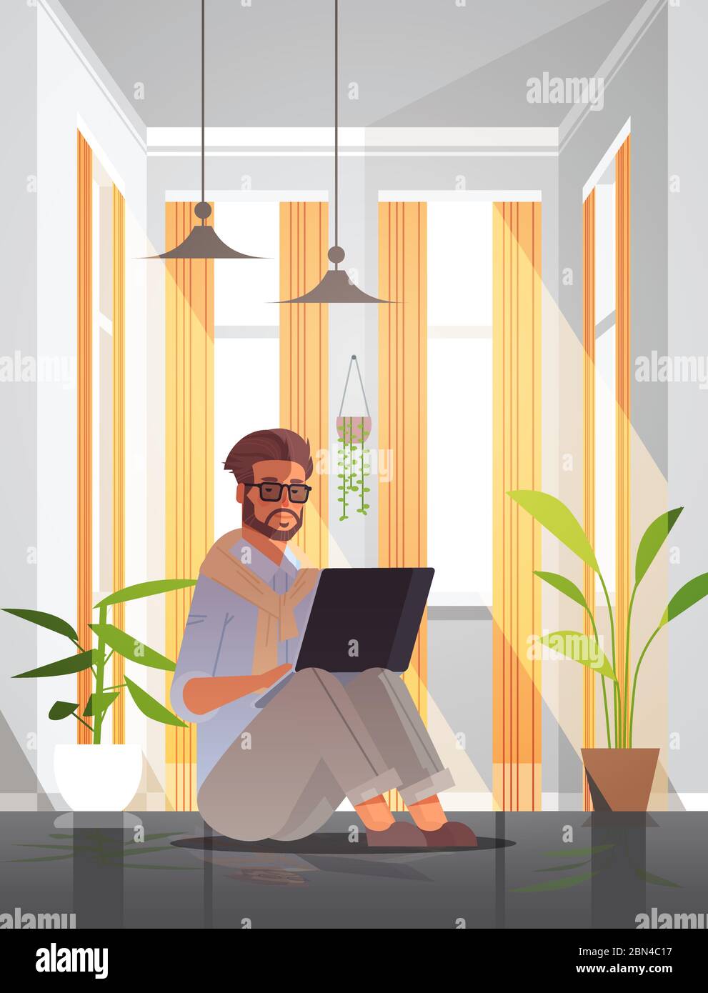 freelancer using laptop man working from home self-isolation ...