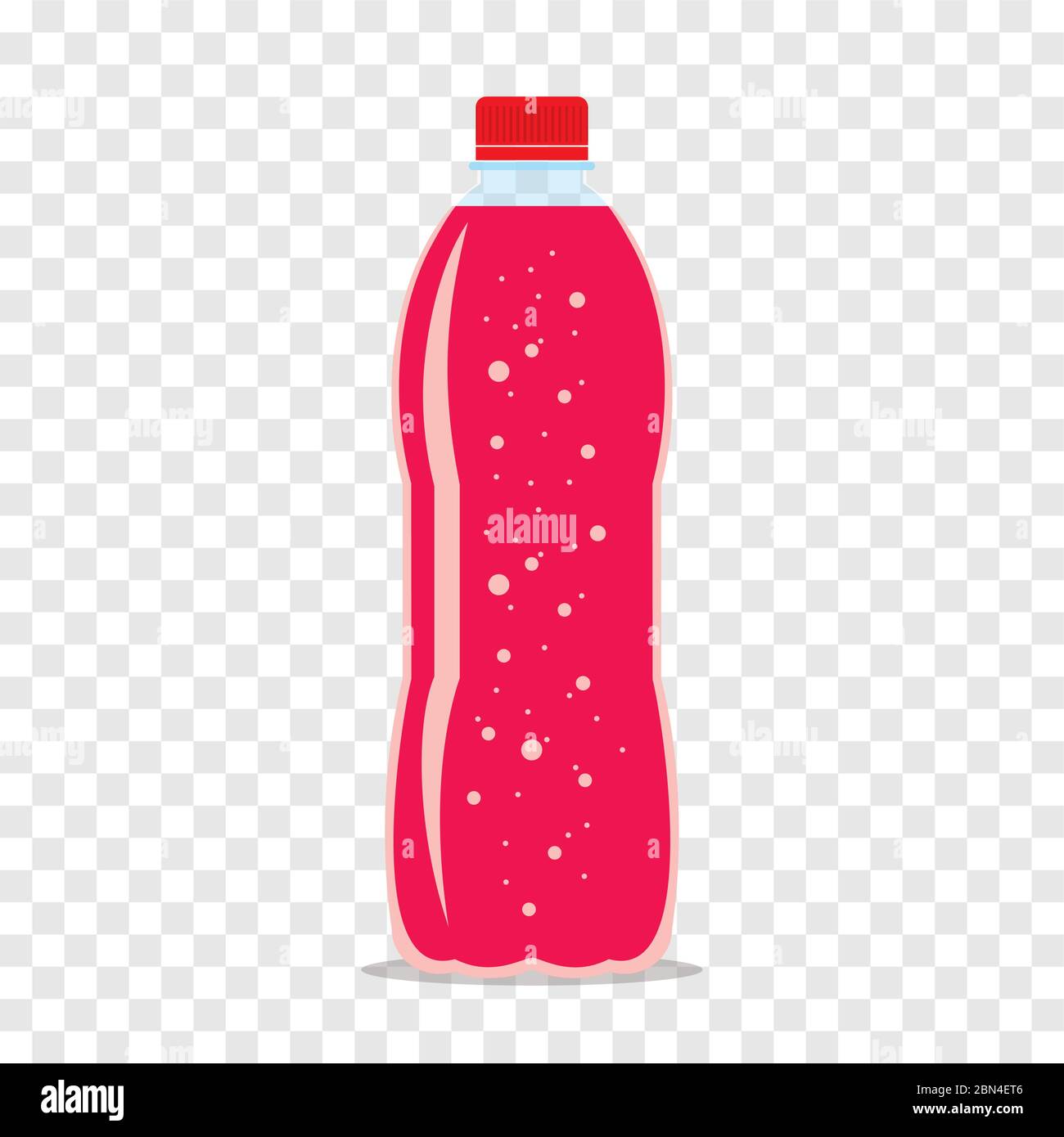 Plastic bottle full filled of fresh sparkling raspberry juice. Flat ...