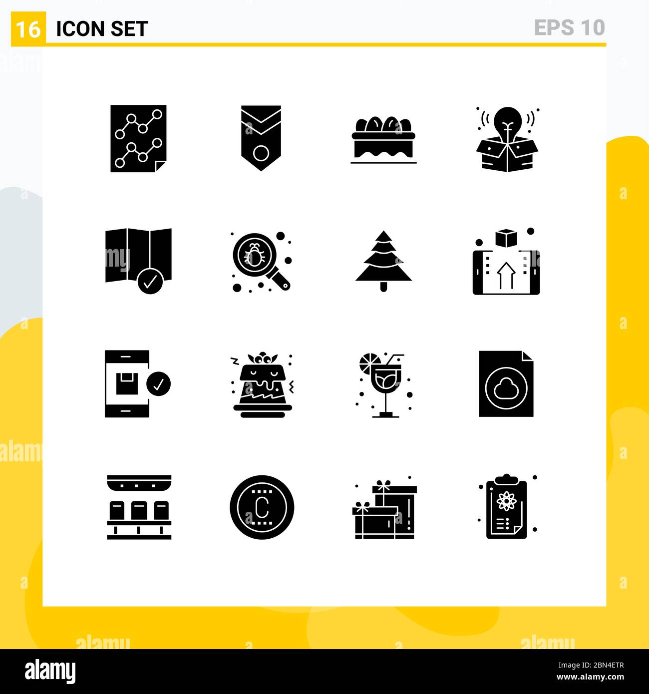 16 Universal Solid Glyph Signs Symbols of location, big idea, rank ...