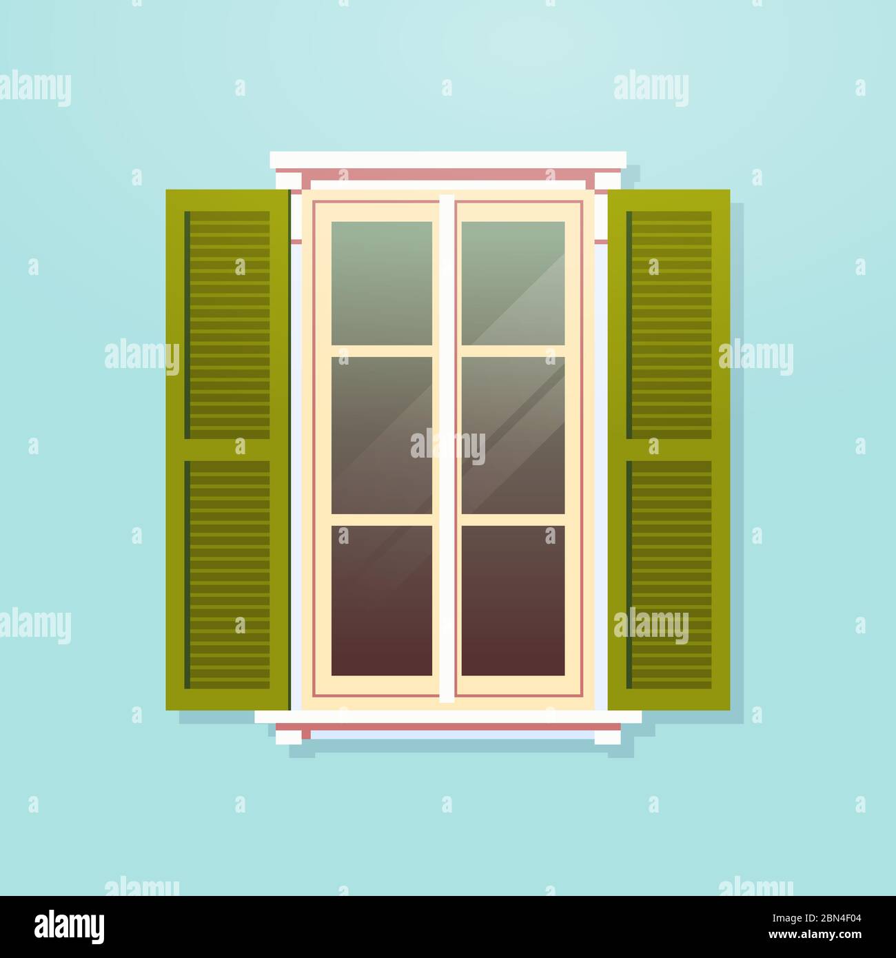 house window with shutters vintage building facade vector illustration ...