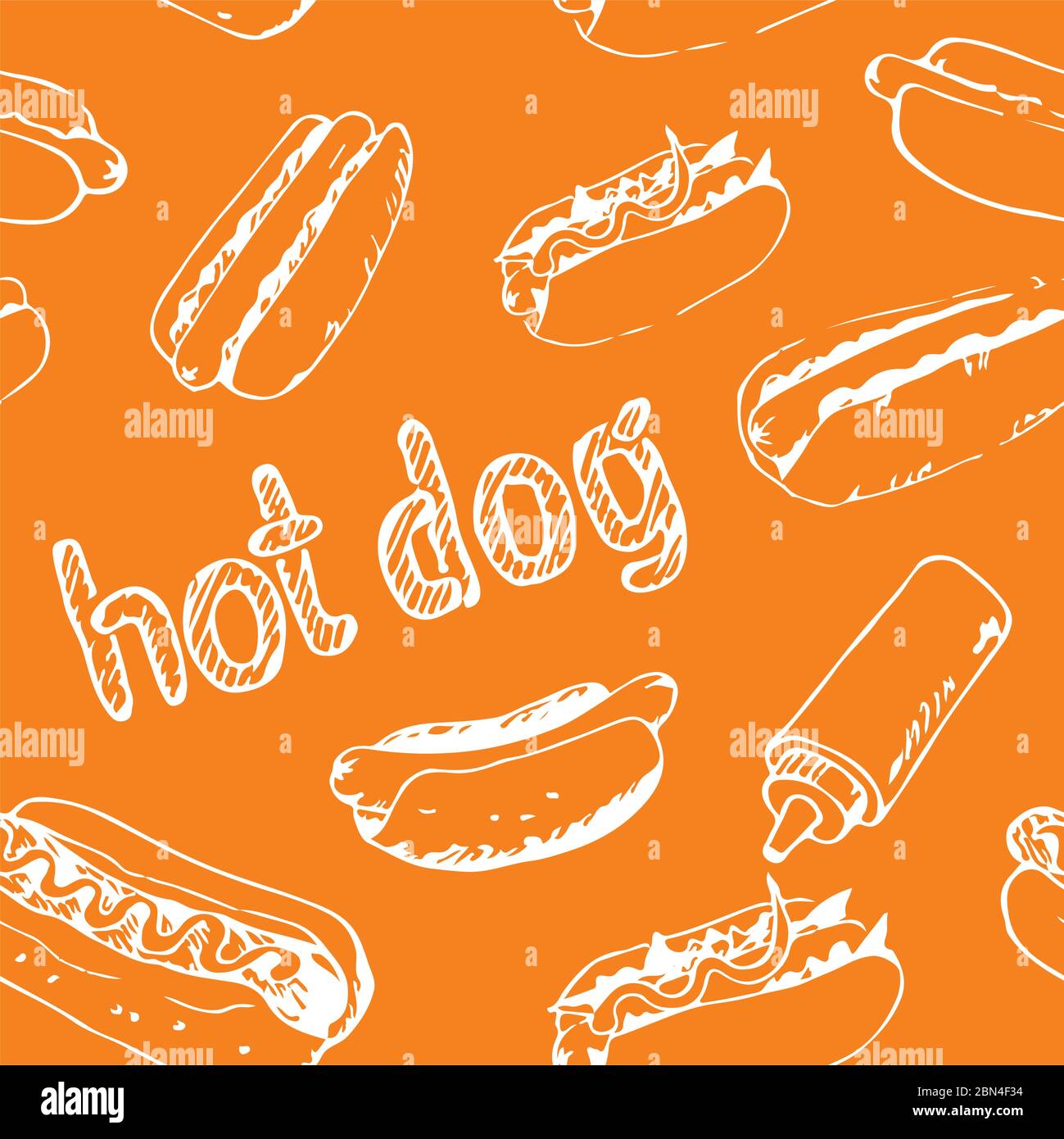 Hot Dog hand drawn seamless pattern. Fast food design element. Seamless ...