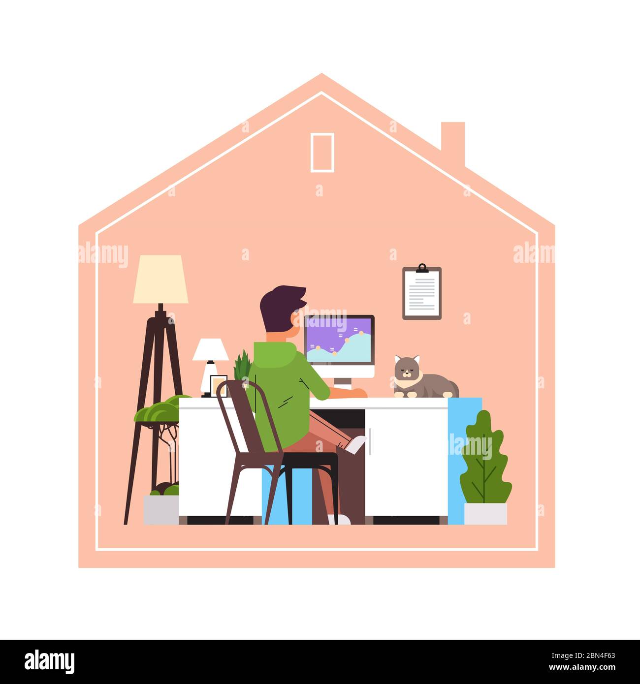 woman freelancer using computer monitor working at home during ...