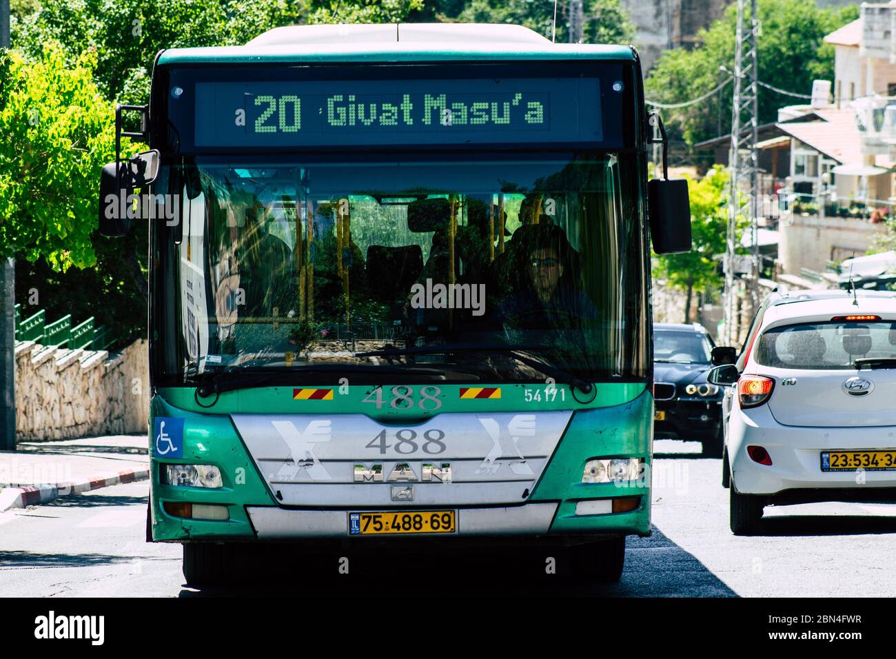 Jerusalem Israel July 10, 2019 View of traditional city bus rolling in ...
