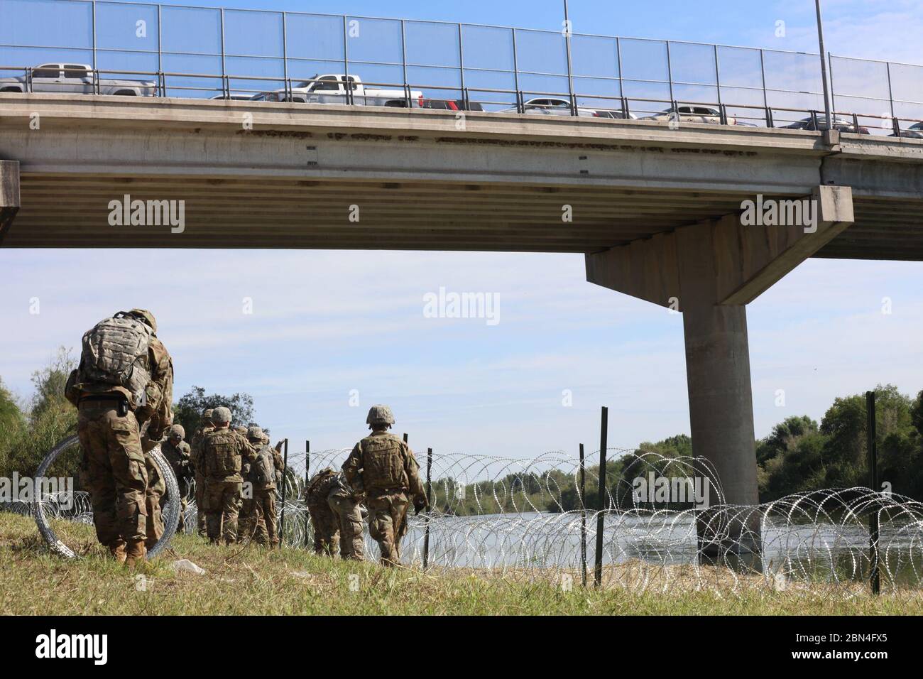 U.S. Army soldiers deployed concertina wire along the Southwest border ...