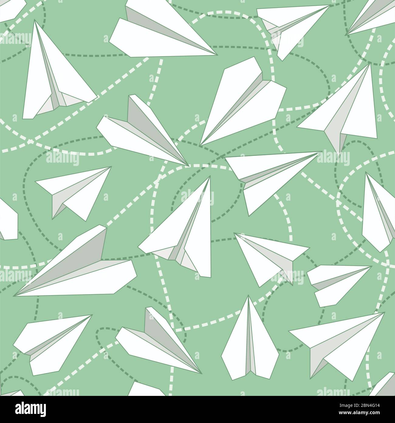 Paper planes and tangled lines seamless pattern. Repeating abstract ...