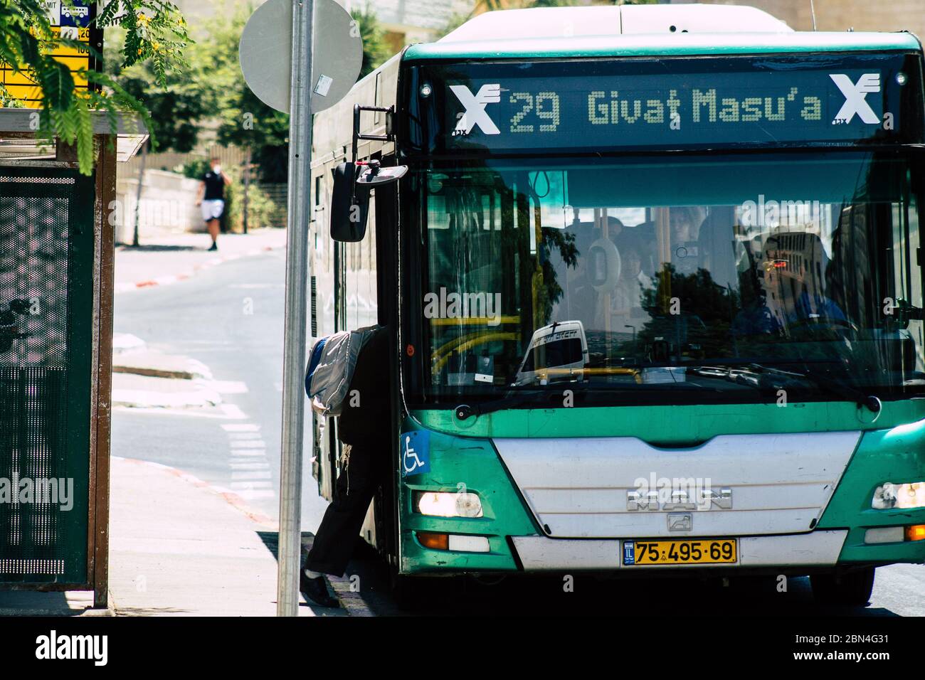 Jerusalem Israel July 10, 2019 View of traditional city bus rolling in ...