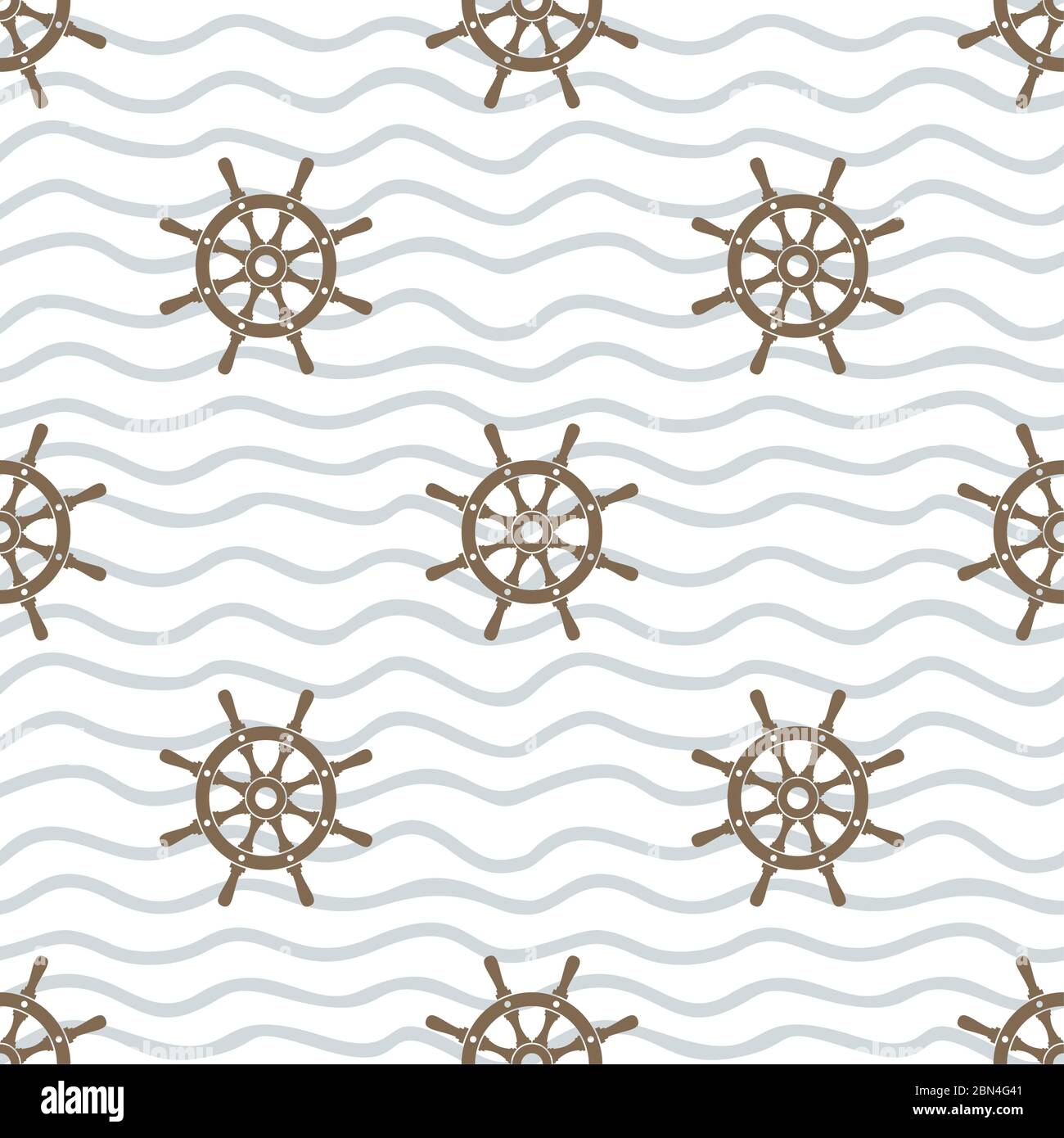 Ship helm vector seamless pattern. Helm, steering wheel and waves ...