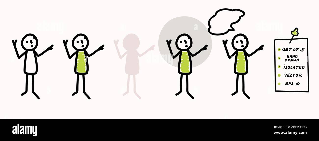 Hand drawn stick figure pondering pose. Concept of lecture, explanation ...