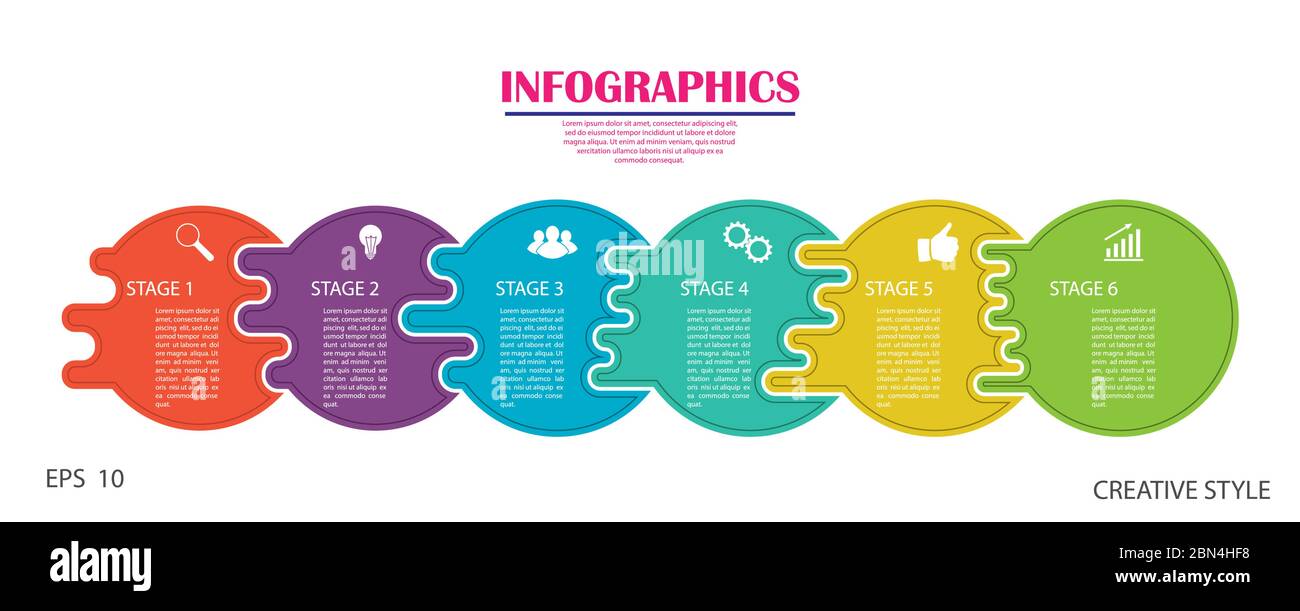 Infographics. Stock vector template of six stages. For web page design ...