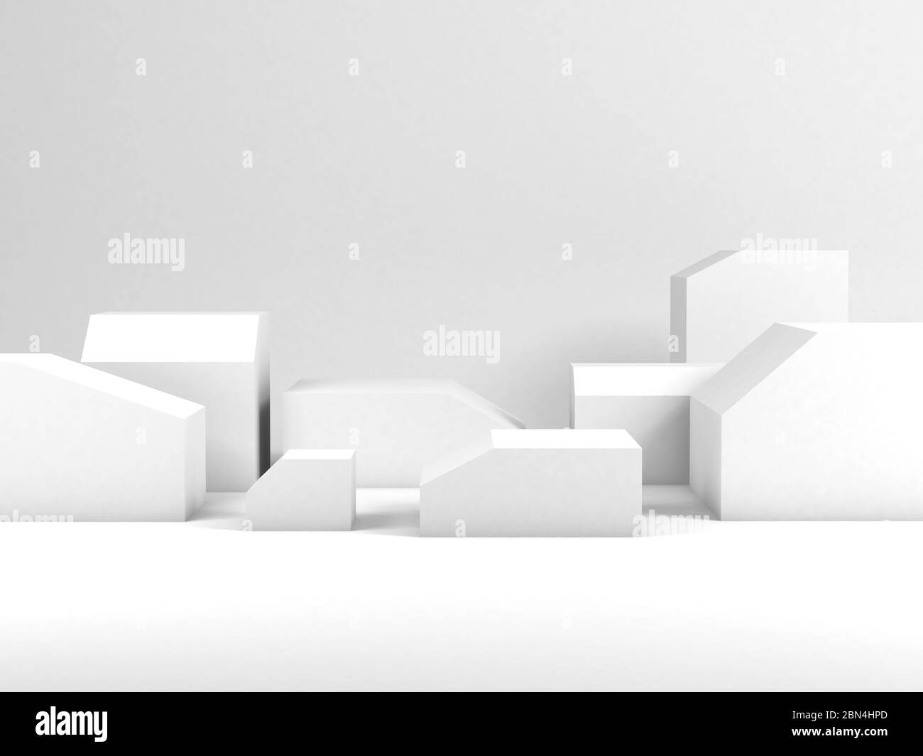 Minimal still life installation, white boxes with beveled edges as ...