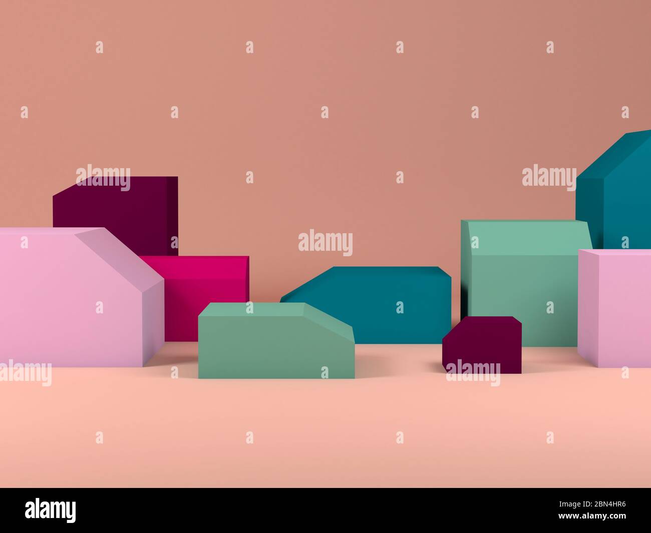 Minimal still life installation, colorful boxes with beveled edges as ...