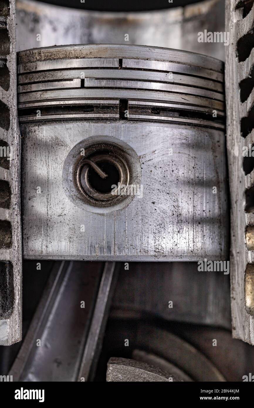 Four-stroke internal combustion engine in section shown. Petrol engine ...