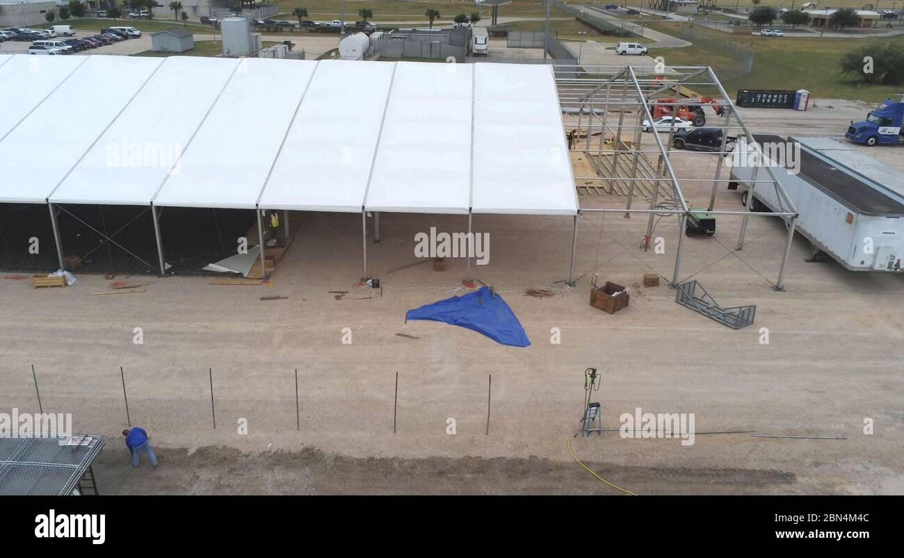 In April 2019, temporary soft-sided facilities were under construction ...