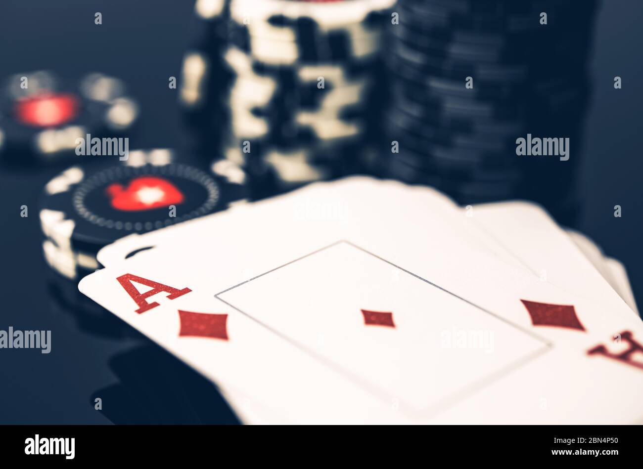Close Up Of Small Deck Of Cards With Diamond Ace On Top And Few Stacks ...