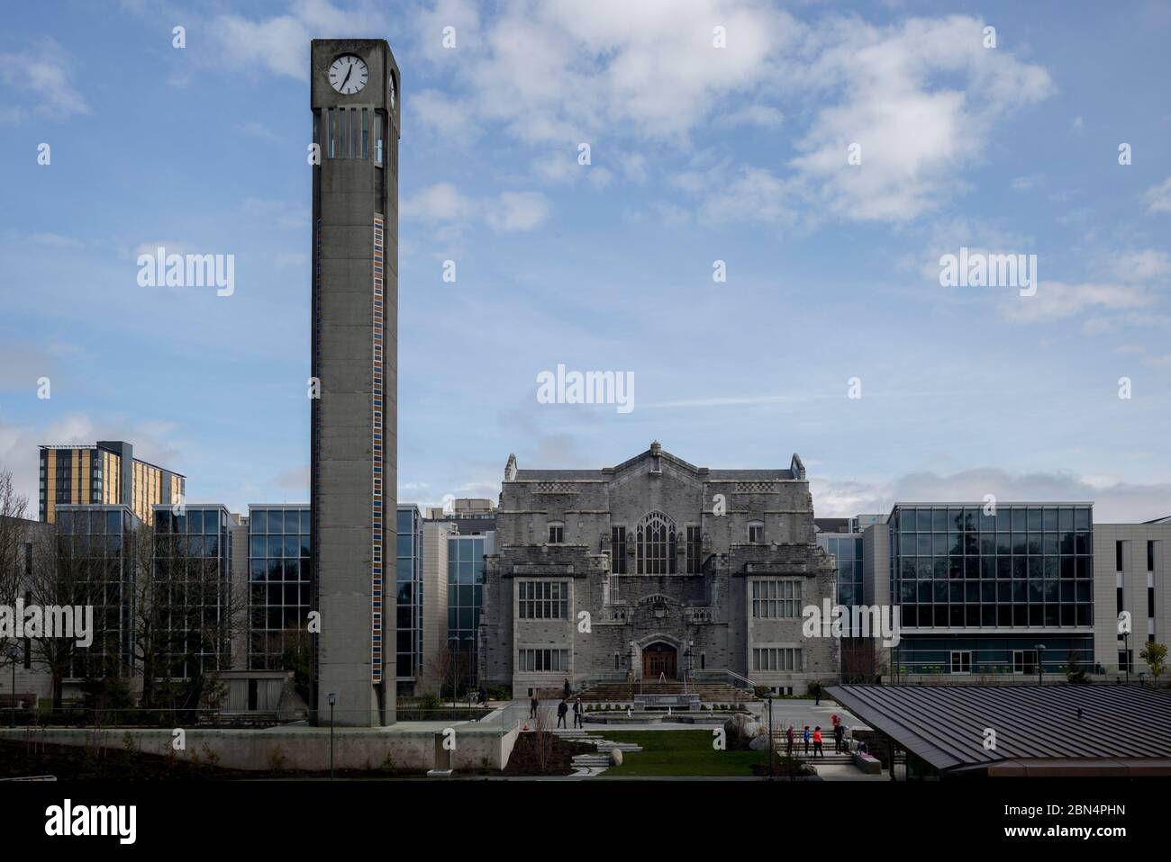 Clock tower at university campus, University of British Columbia ...