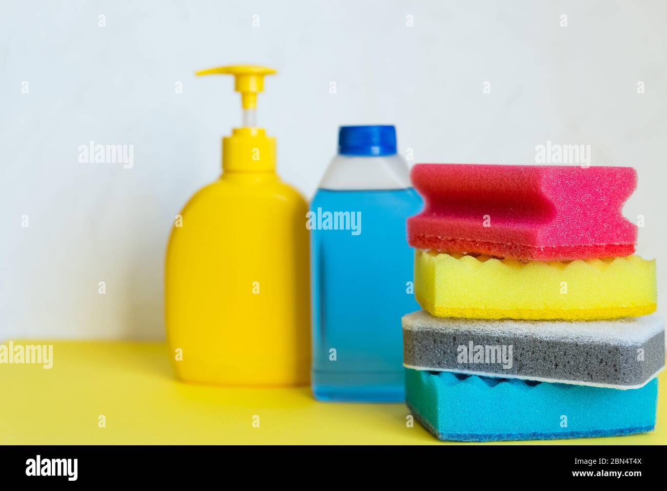 Household chemicals on white background. Professional cleaning products ...