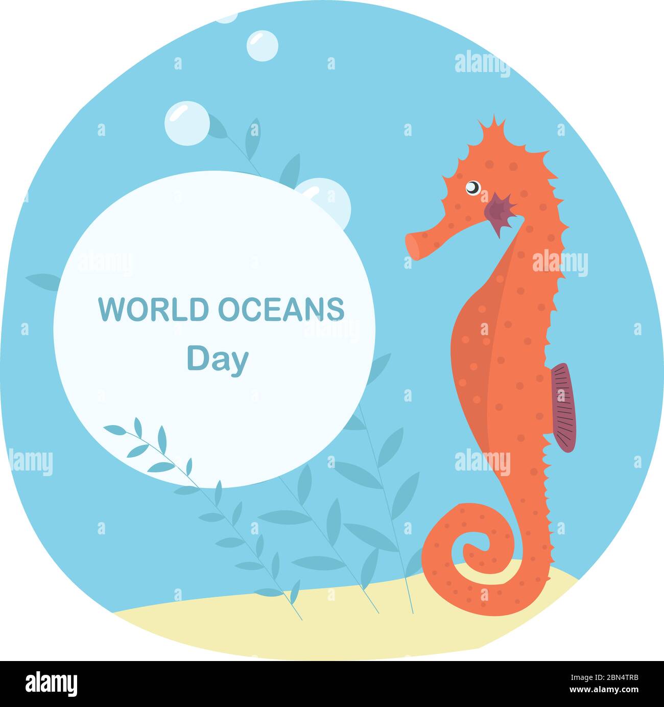 World oceans day. Sea horse and seaweed, underwater Stock Vector Image ...