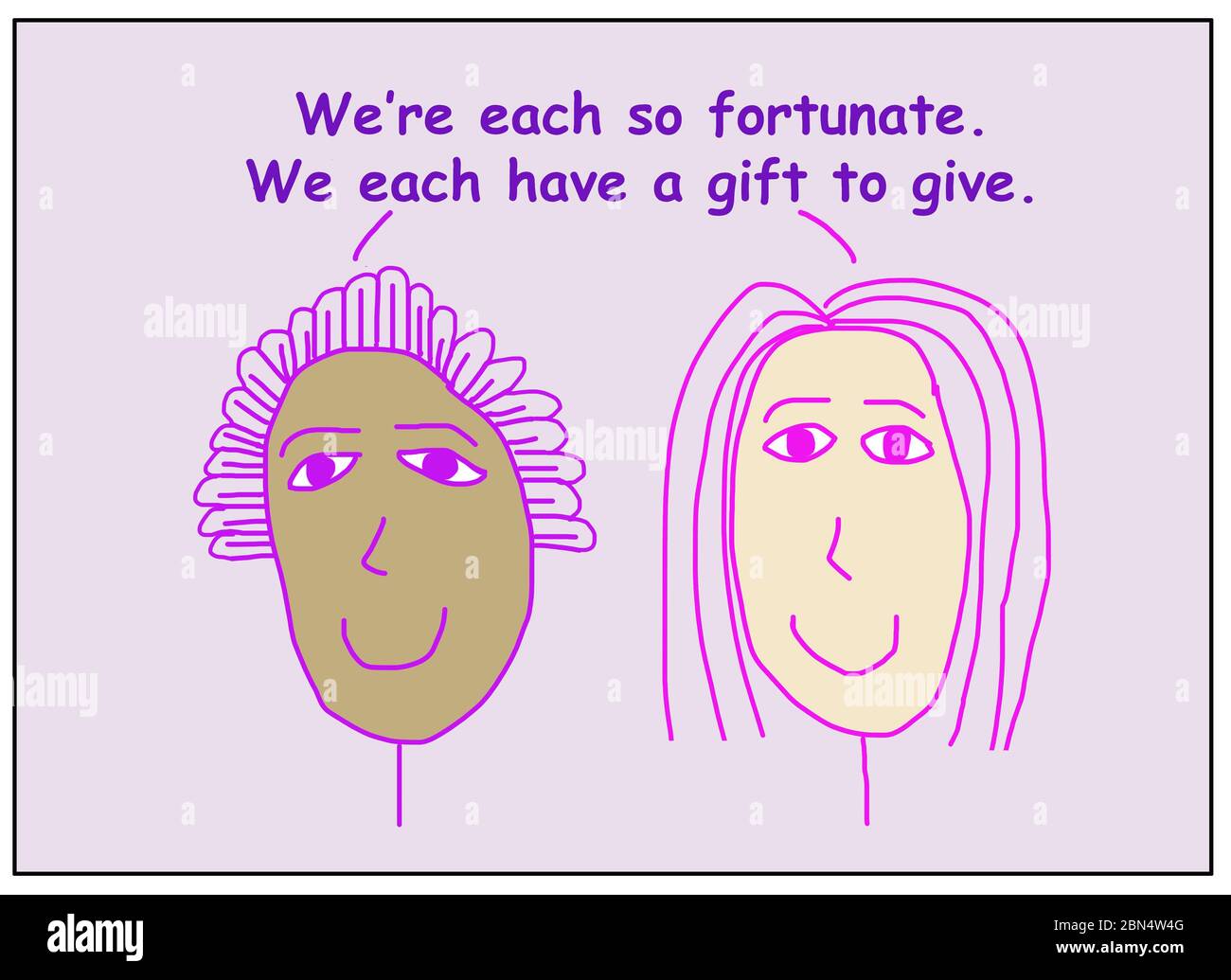 Color cartoon showing two smiling and ethnically diverse women saying ...