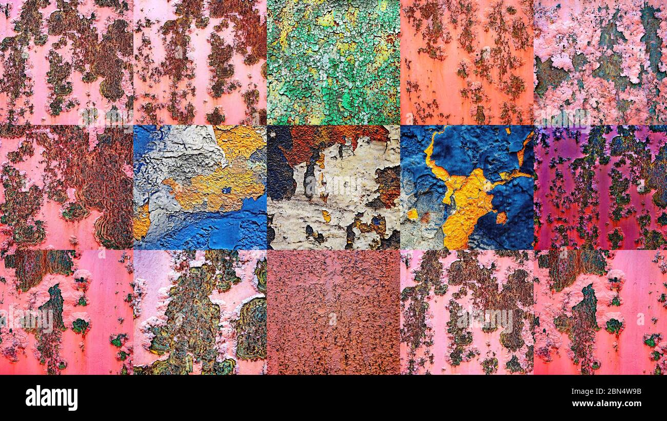 Set of distress rust metal texture. Black and white grunge background ...