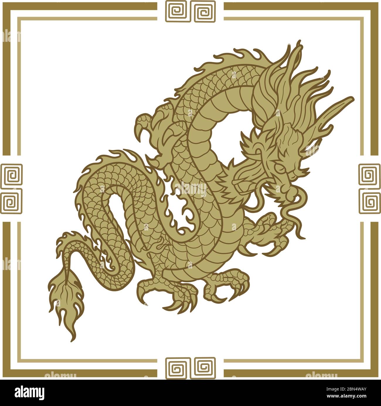 Dragon Eastern Antique with square line Illustration vector design ...