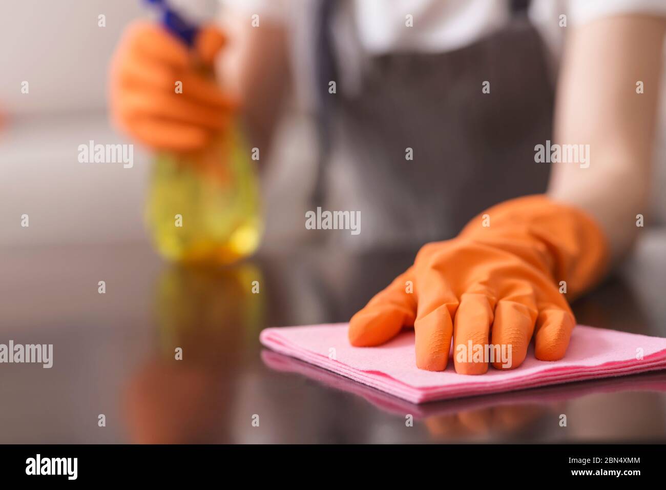 Unrecognizable Woman Wiping Dust From Table With Rag And Sprayer ...