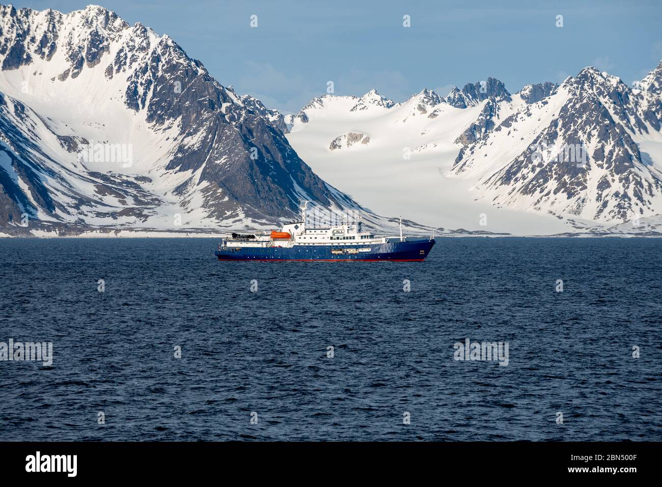 Expedition ship in Arctic sea, Svalbard. Passenger cruise vessel ...
