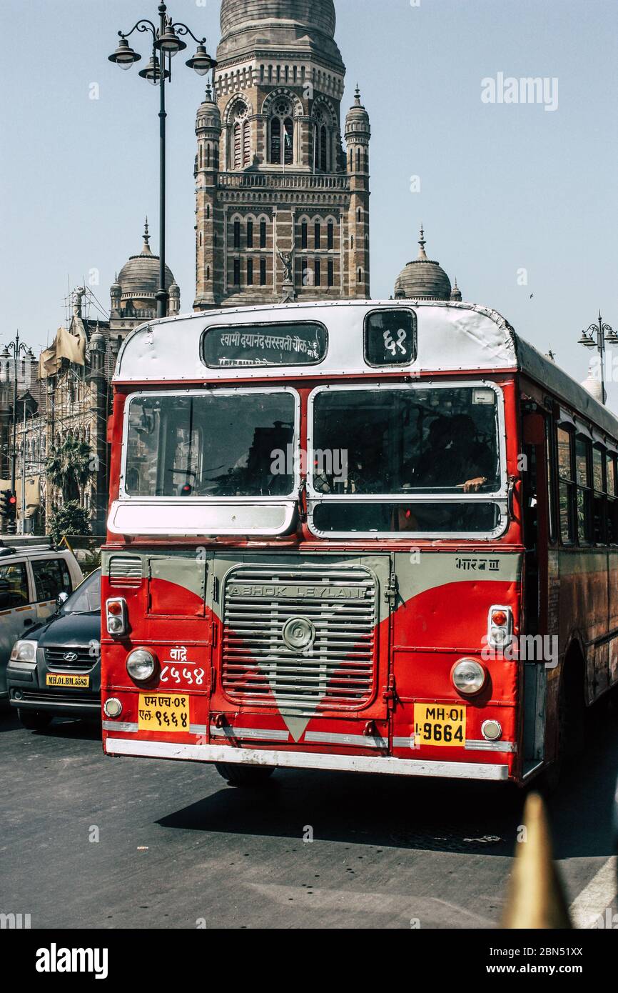 12 Mumbai India March 2, 2019 View of a traditional local bus rolling ...