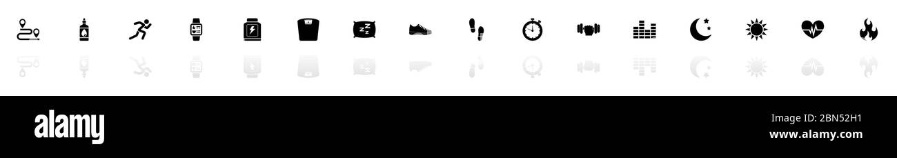 Activity Tracking icons - Black horizontal Illustration symbol on White ...
