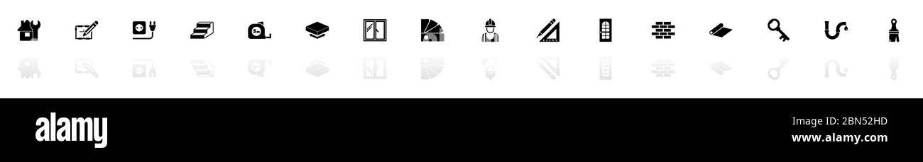 Building House icons - Black horizontal Illustration symbol on White ...