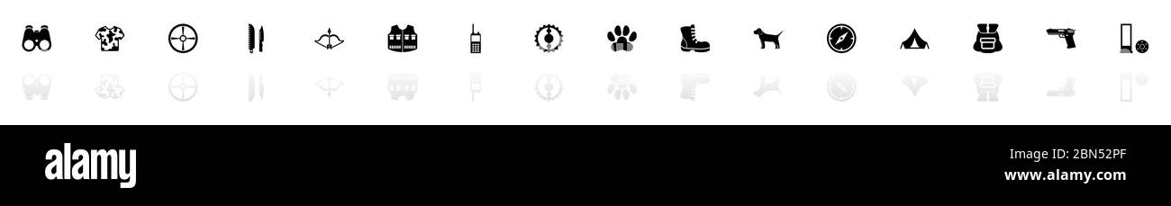 Hunting icons - Black horizontal Illustration symbol on White ...