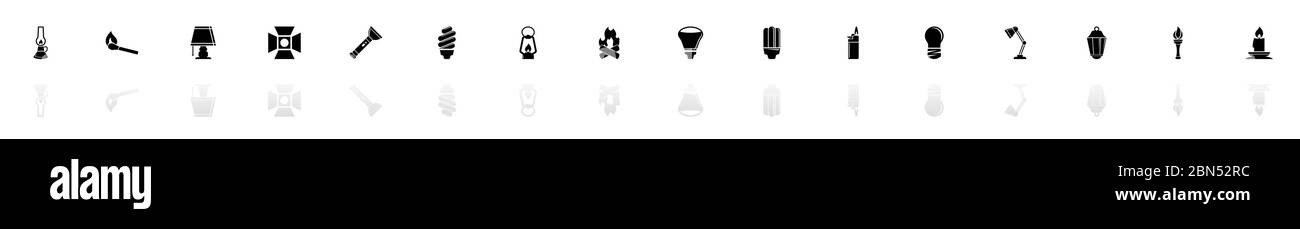 Light Source icons - Black horizontal Illustration symbol on White ...