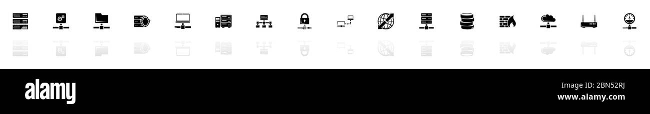Network Servers icons - Black horizontal Illustration symbol on White ...