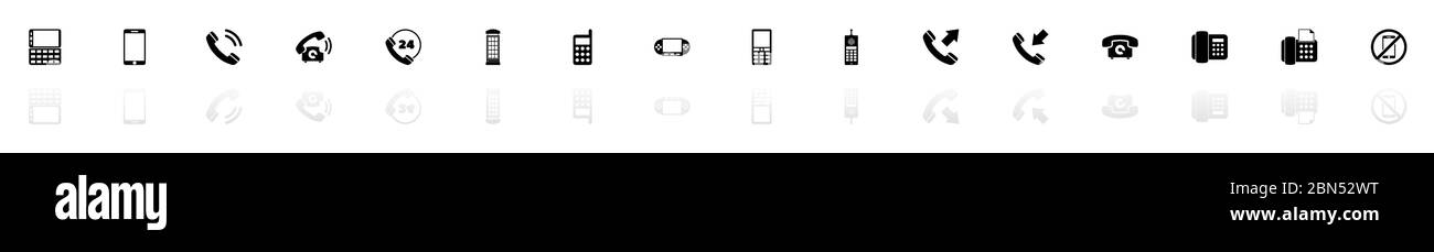 Phones icons - Black horizontal Illustration symbol on White Background ...