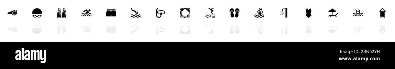 Water Pool icons - Black horizontal Illustration symbol on White ...