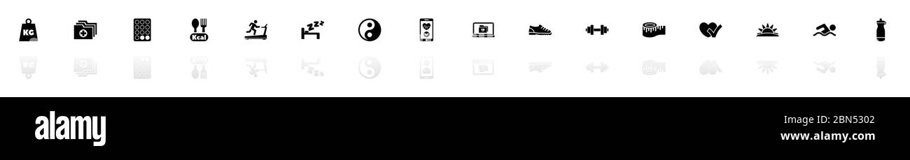 Healthy Living icons - Black horizontal Illustration symbol on White ...
