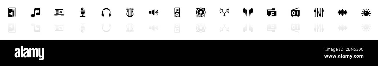 Sound icons - Black horizontal Illustration symbol on White Background ...