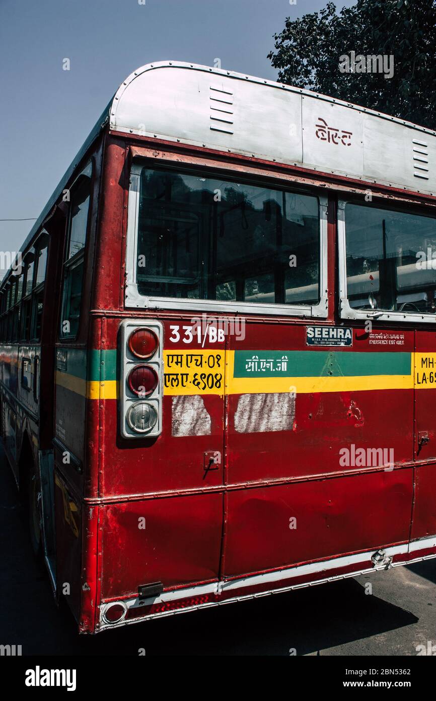 12 Mumbai India March 2, 2019 View of a traditional local bus rolling ...