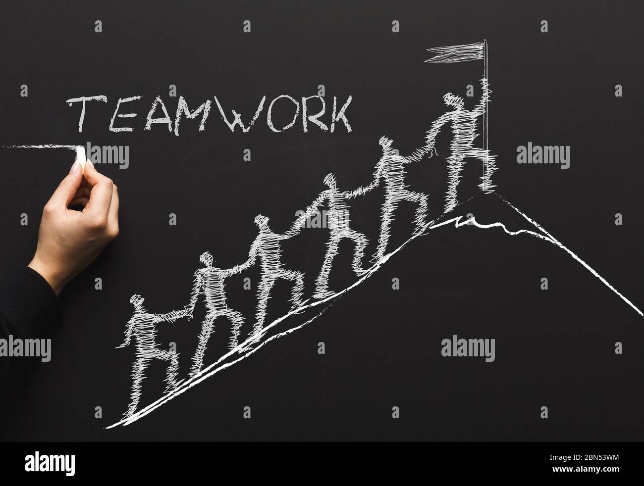 Teamwork concept. Collage with businesswoman drawing group of people ...