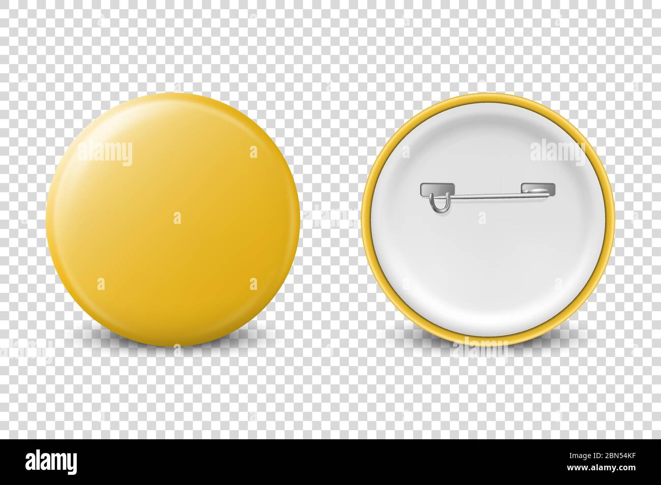 Vector 3d Realistic Yellow Metal, Plastic Blank Button Badge Icon Set ...