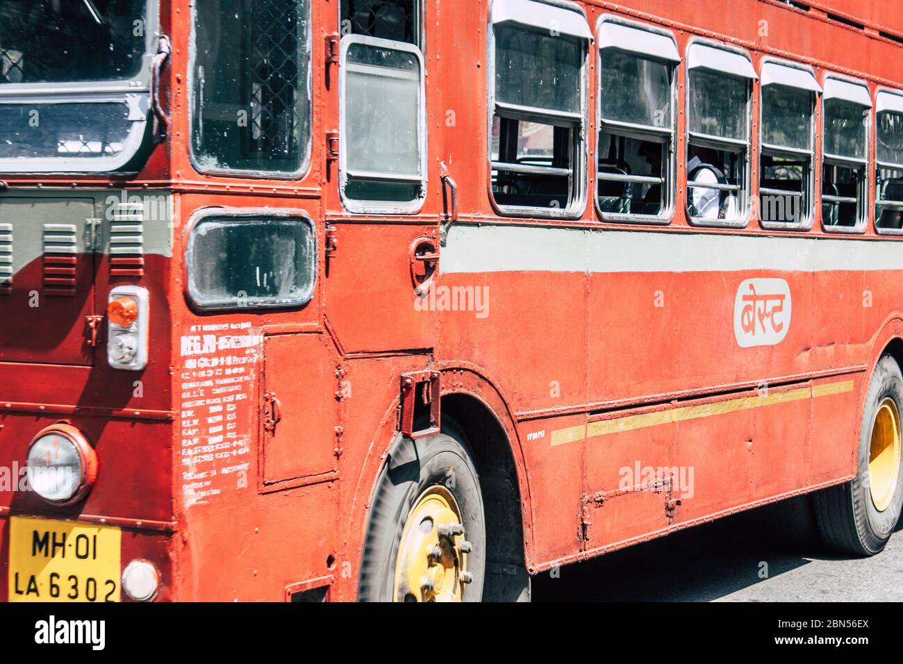 12 Mumbai India March 2, 2019 View of a traditional local bus rolling ...