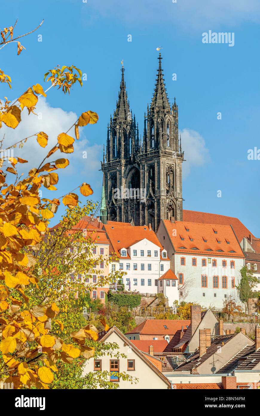 Historic Meissen old town with the cathedral at the background; Saxony ...