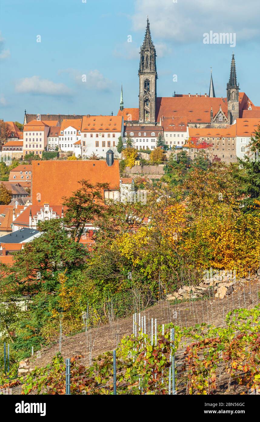 Historic Meissen old town with the cathedral at the background; Saxony ...