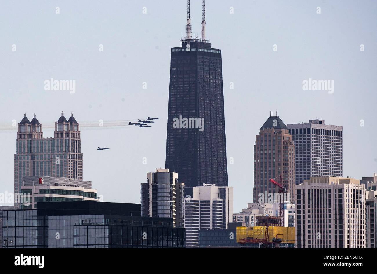 Chicago, USA. 12th May, 2020. A formation of the Blue Angels fly over ...