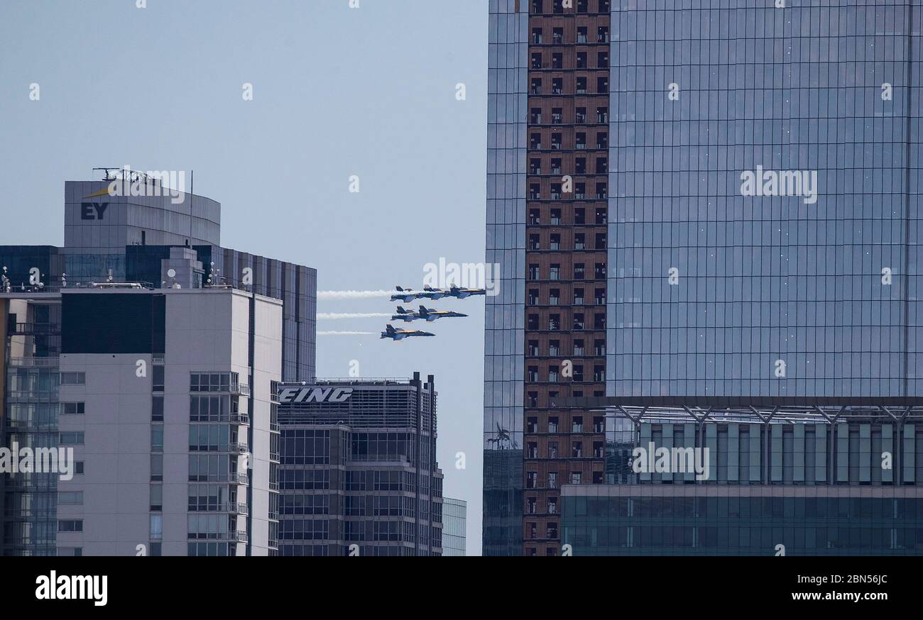 Chicago, USA. 12th May, 2020. A formation of the Blue Angels fly over ...